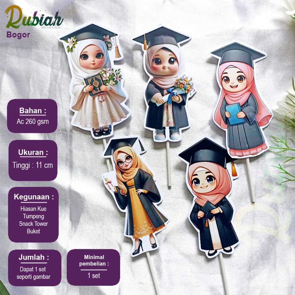 Jual Topper Wisuda Hijab part 1 Hiasan Buket Kue Tumpeng Graduation ...