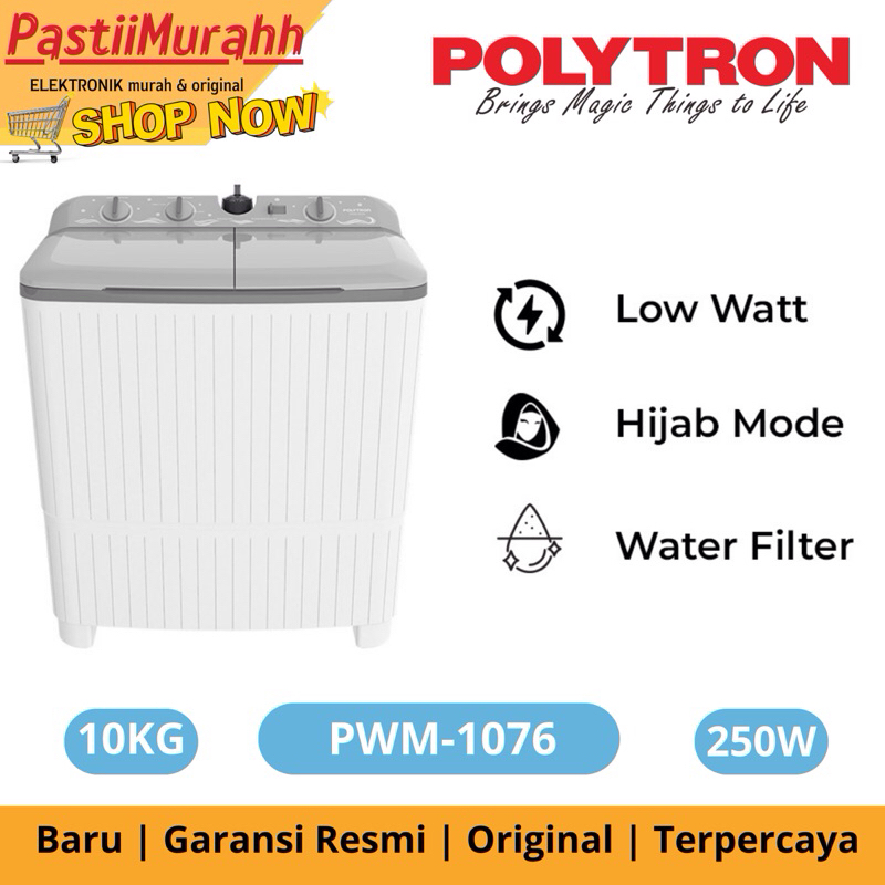 Jual MESIN CUCI POLYTRON DUA TABUNG JUMBO 10 KG HEMAT LISTRIK PWM-1076 ...