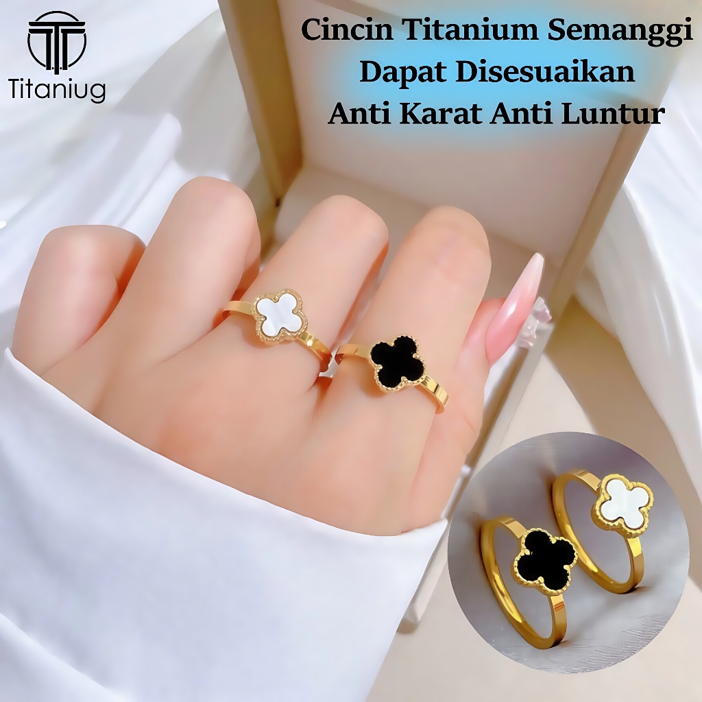 Jual TG Cincin Titanium Clover 18K Semanggi Wanita Adjustable Empat ...