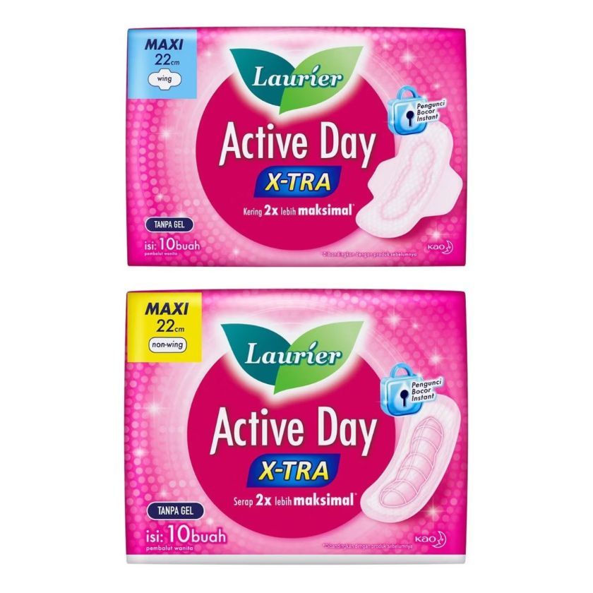Jual PAKET 2PACK Laurier Super Maxi Wing/Non wing Active Day 22CM isi ...