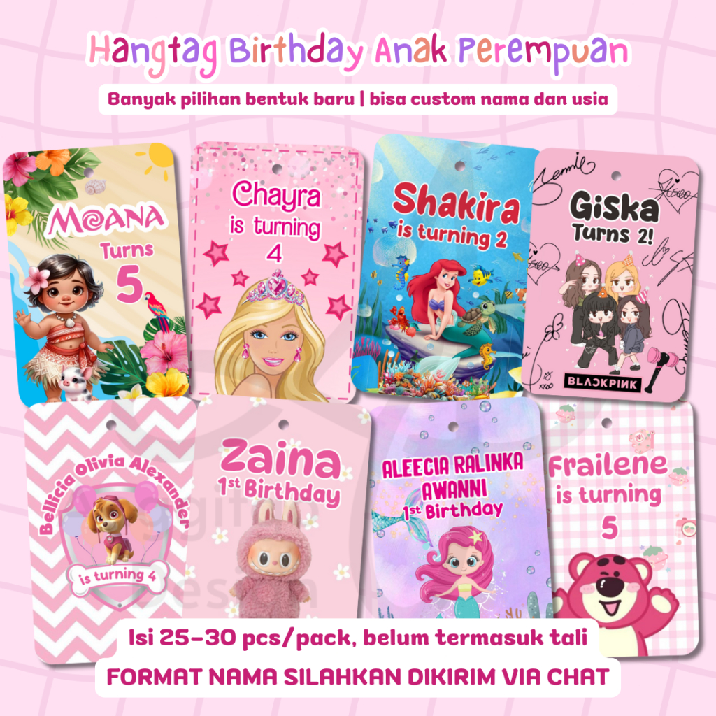 Jual Hangtag Custom Nama Anak Perempuan Hang Tag Custom Birthday Tag ...