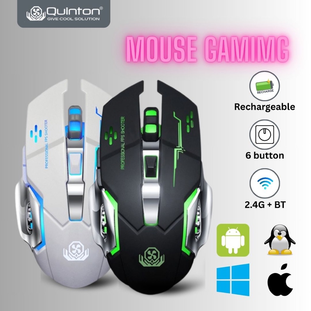 Jual Quinton Mouse wireless gaming 6D button Rechargeable T2 led RGB 2 ...
