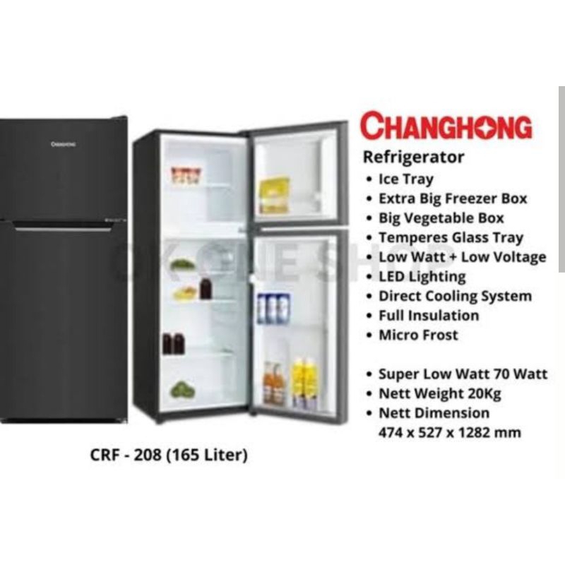 Jual Kulkas changhong lemari es 2 pintu crf208 frizer freezer pendingin ...