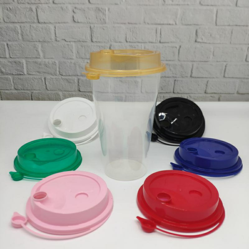 Jual CUP Gelas PP Injection 16oz bening 500ml + Tutup Bening Hitam ...