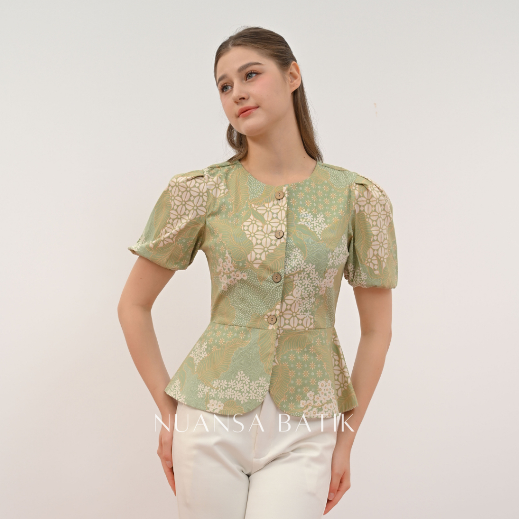 Jual Nuansa Batik Blouse Batik Model Peplum Lengan Pendek Bahan Katun ...