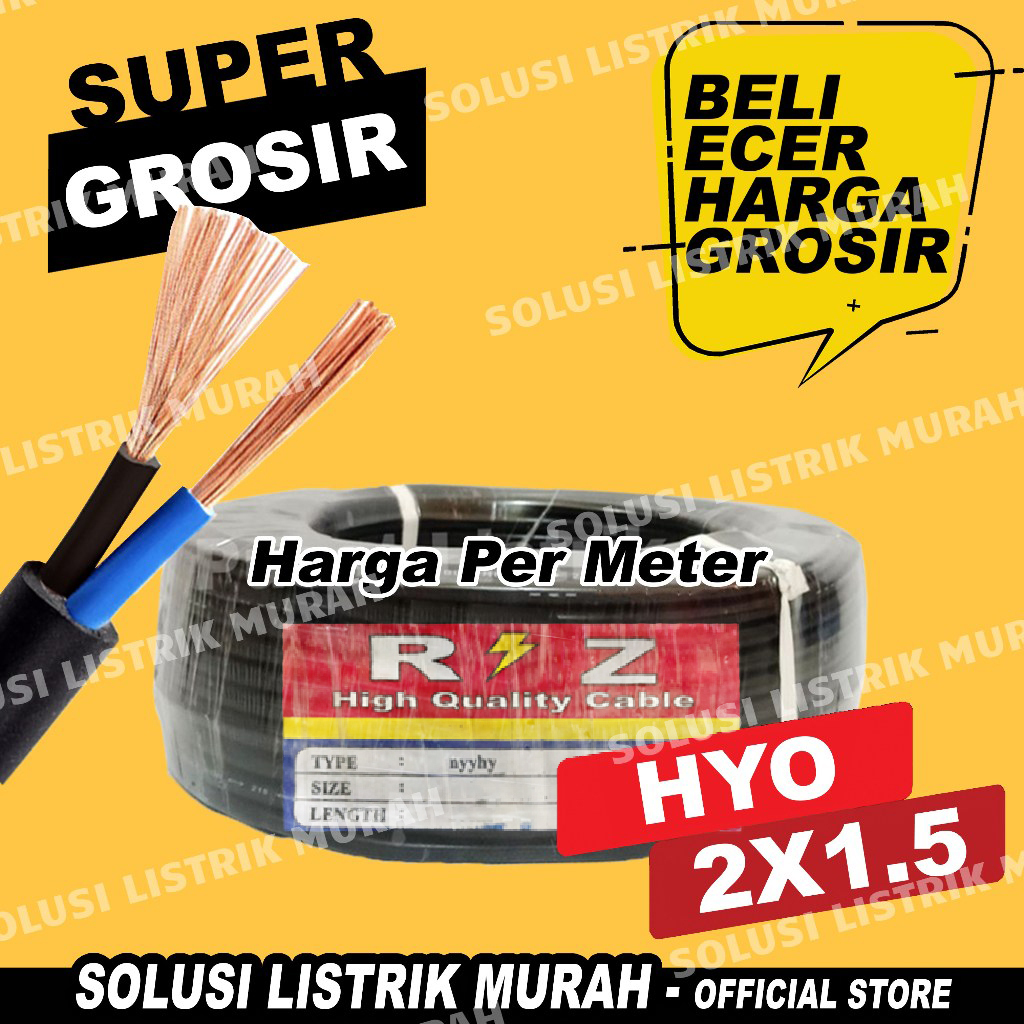 Jual Kabel Listrik HYO 2x1,5 Hitam Serabut Hitam Harga Permeter | Shopee Indonesia