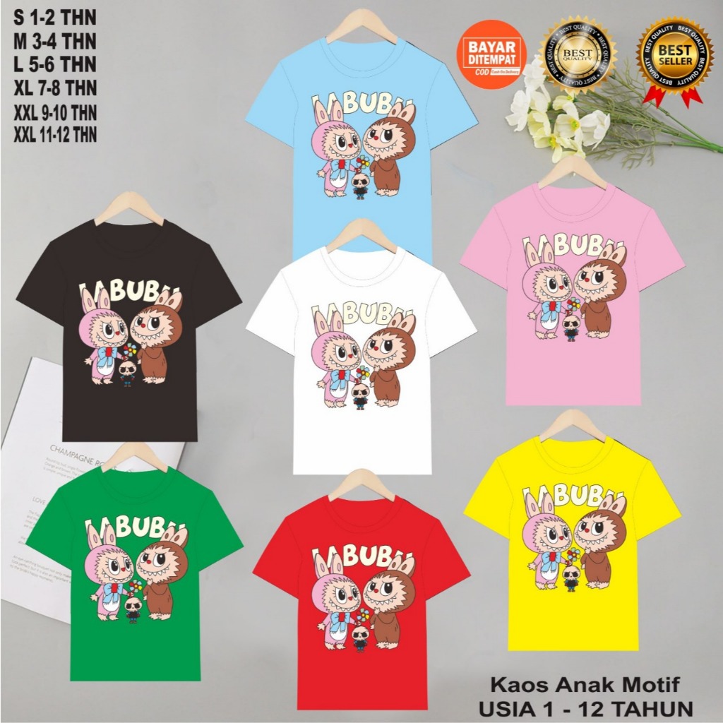 Jual vivi88kids-kaos anak anak motif labubu warna merah,hitam,putih ...