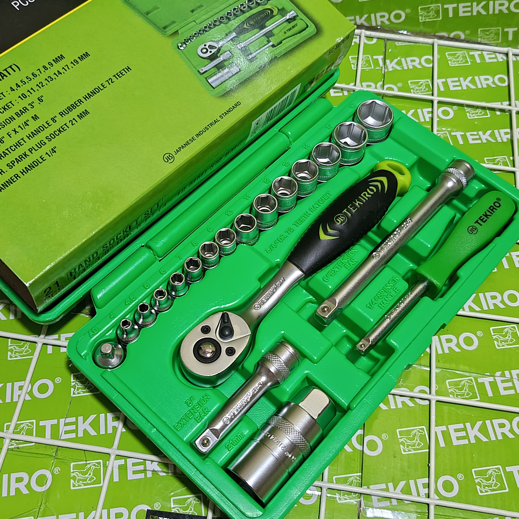 Jual Tekiro Kunci Shock Sok Set 21Pcs Hand Socket Wrench 1/4"-1/4" DR 6 PT / Kunci Tekiro ...