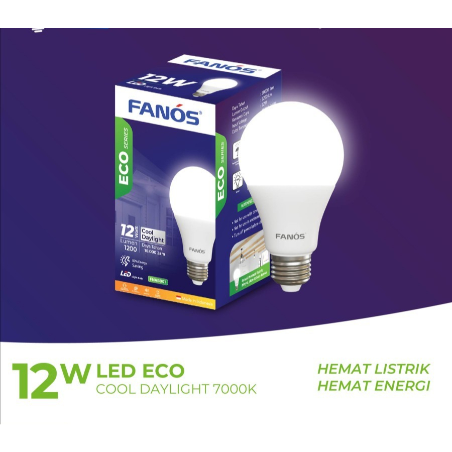 Jual Fanos Lampu Bohlam Led Eco 12watt Cahaya Putih Cool Day light Bergaransi | Shopee Indonesia