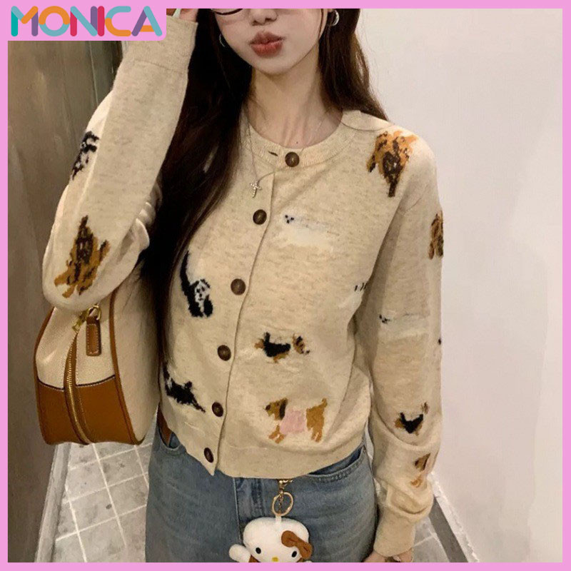 Jual MONICA Sweater Rajut Korea Outer Knit Soft Cardigan Rajut Motif ...