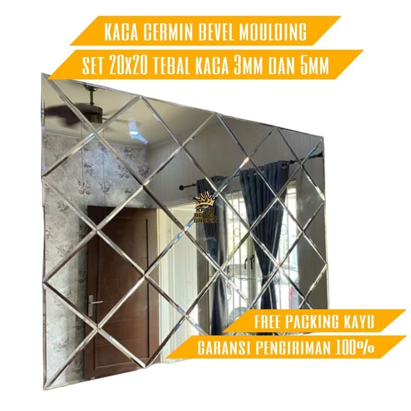 Jual Ukuran 85x113 set 20x20 kaca cermin bevel kaca cermin dinding ...
