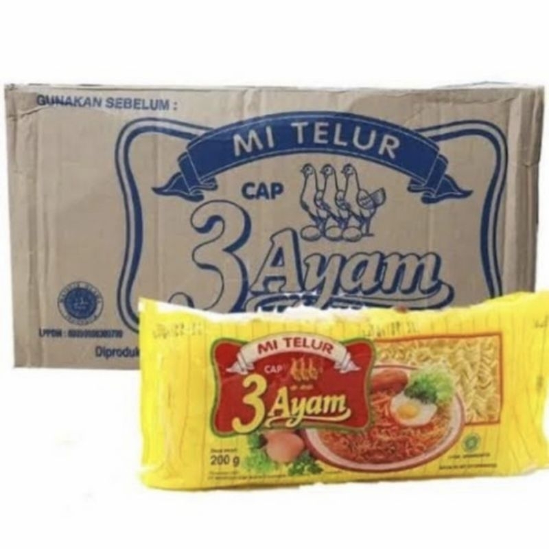 Jual mi telur cap 3 ayam 200 gr 1 dus isi 20 pcs | Shopee Indonesia