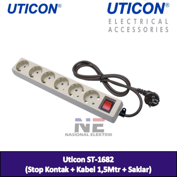 Jual Uticon | Stop Kontak ST-1682 (Stop Kontak 6 Lubang + Saklar + Kabel 1.5 Meter) 100% Ori ...