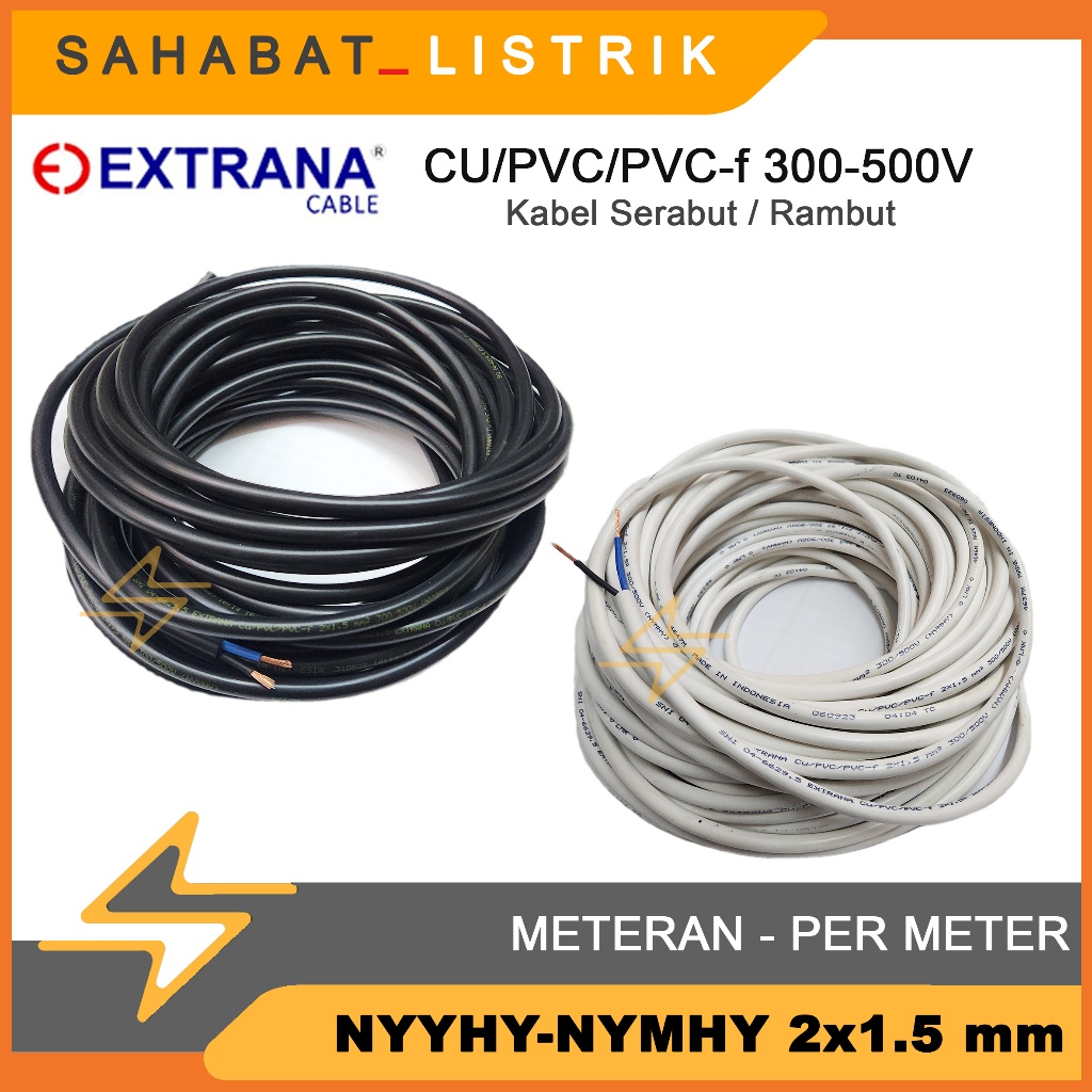 Jual KABEL SERABUT EXTRANA NYMHY/NYYHY 2X1.5 2X1,5 PUTIH/HITAM METERAN | Shopee Indonesia