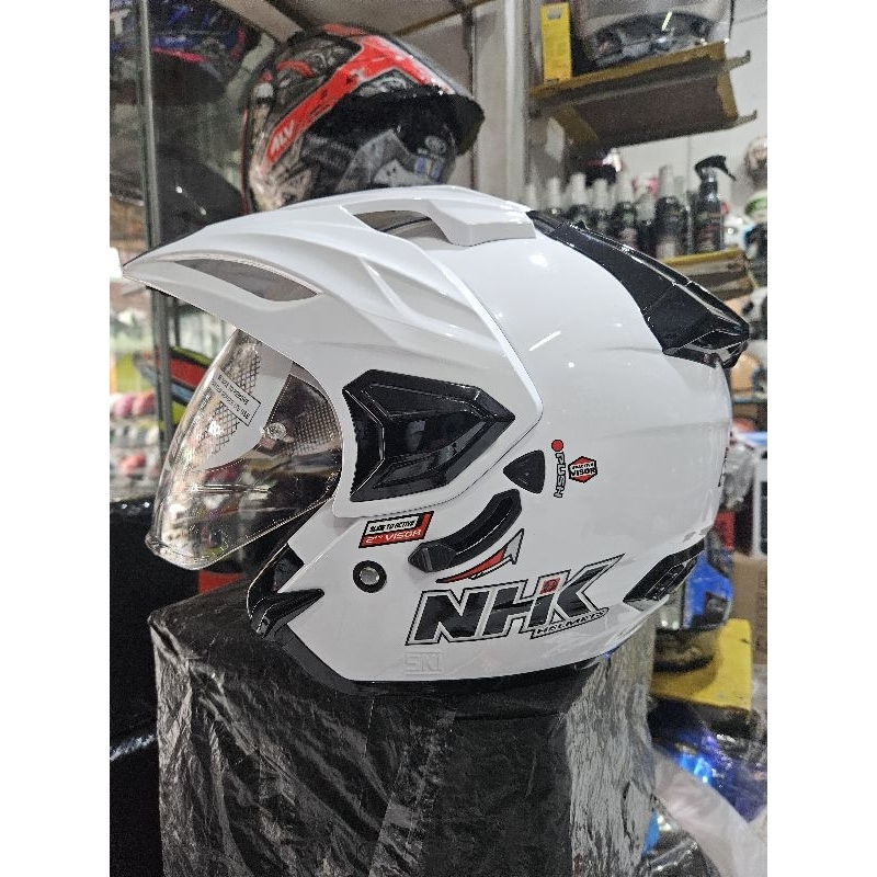 Jual HELM NHK PREDATOR SOLID WHITE DOUBLE VISOR STANDAR | Shopee Indonesia