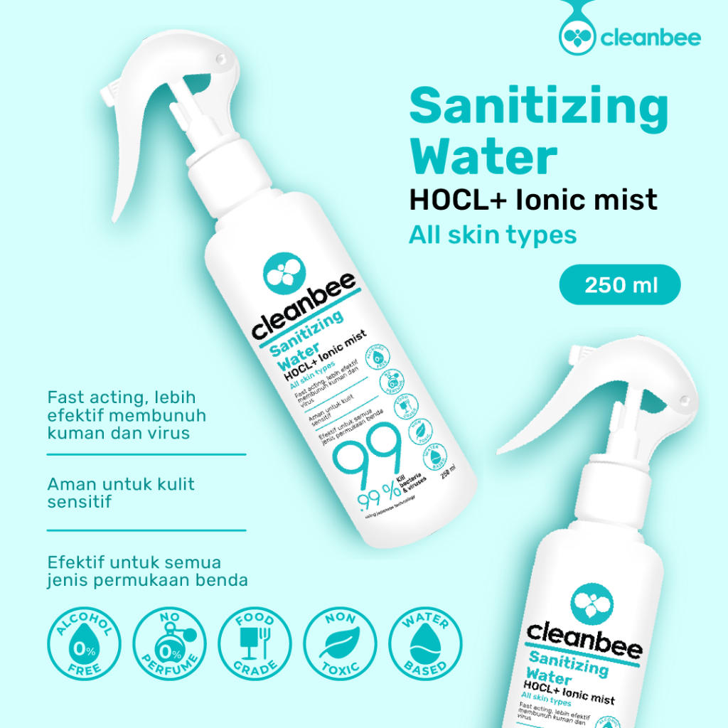 Jual Cleanbee HOCL Food Grade Sanitizing Water Hypoallergenic for all skin types 250ml Facial ...