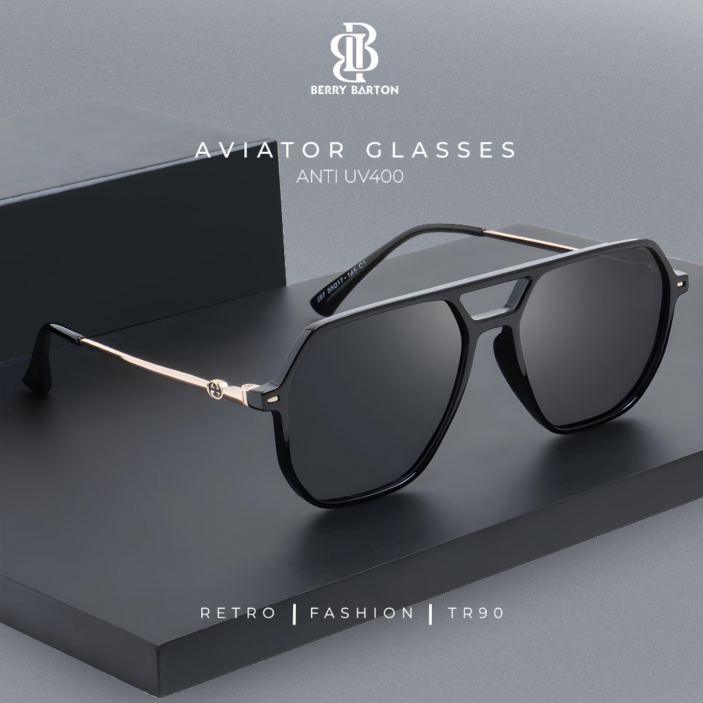 Jual Berrybarton - Kacamata Hitam Aviator Elastis Sunglasses Anti UV400 Pria 287 | Shopee Indonesia