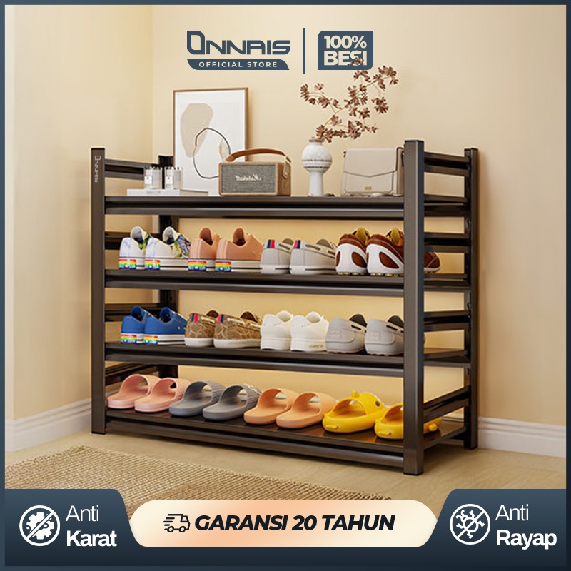 Jual ONNAIS Rak Sepatu Susun Besi Kuat Tebal Stainless Serbaguna Rak ...