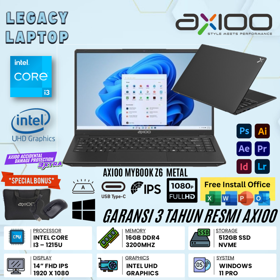 Jual Laptop Axioo Mybook Z6 Metal Intel i3 1215U Ram 16GB 512GB Ssd FHD IPS 14 inch Backlight ...
