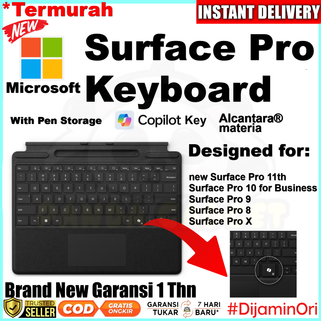 Jual Microsoft Surface Pro Keyboard Copilot For Surface Pro 11 / 10 / 9 ...