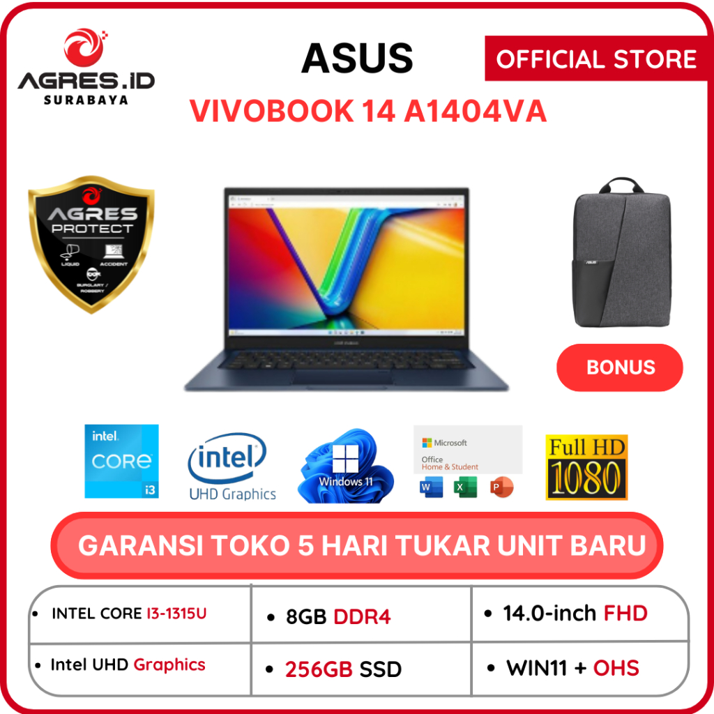Jual ASUS VIVOBOOK 14 A1404VA I3 1315 8GB 256GB Windows11+OHS+O365 14 ...