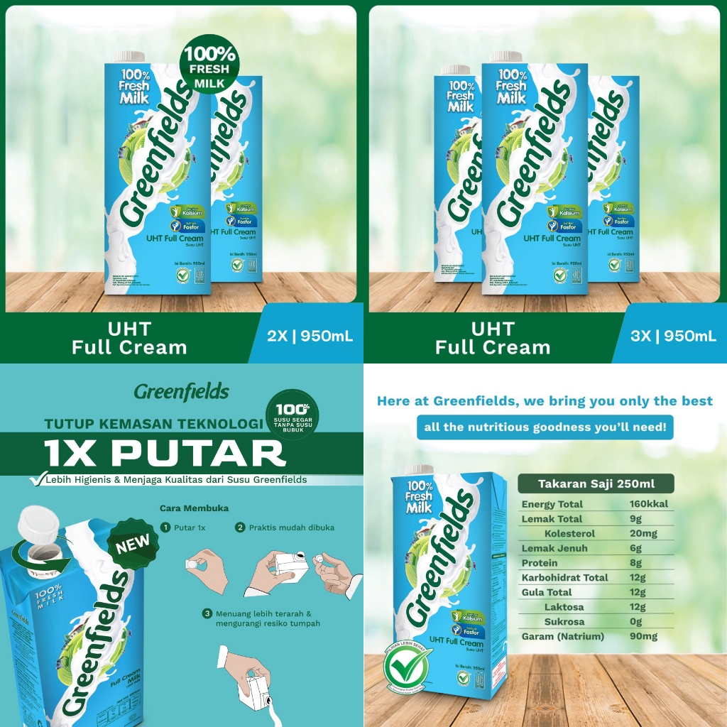 Jual Greenfields Susu UHT Plain Full Cream 950mL 950 ml [Twinpack & Triplepack] | Shopee Indonesia
