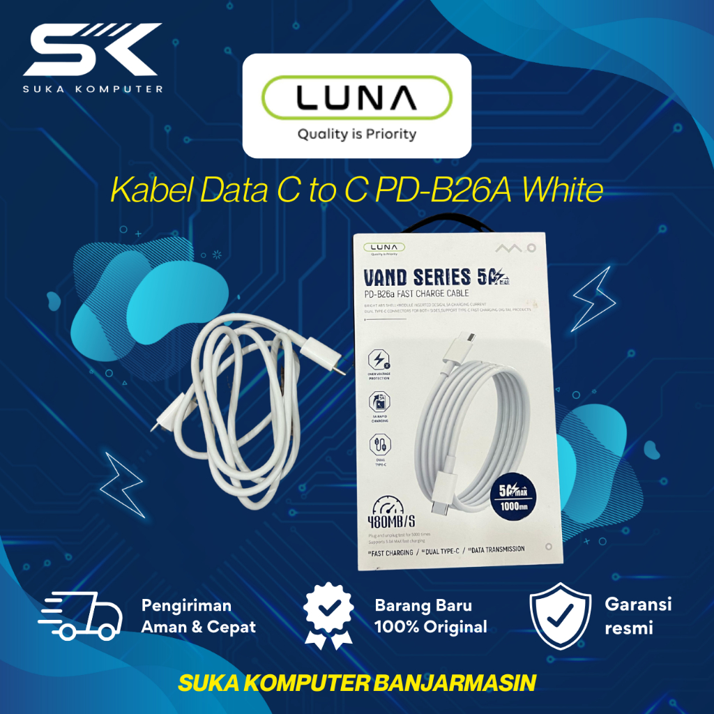 Jual Kabel Data C to C LUNA PD-B26A Super Fast Charging 5A 1 Meter ...