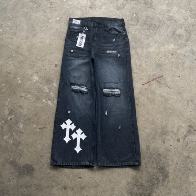 Jual baggy jeans - ripped cross | Shopee Indonesia