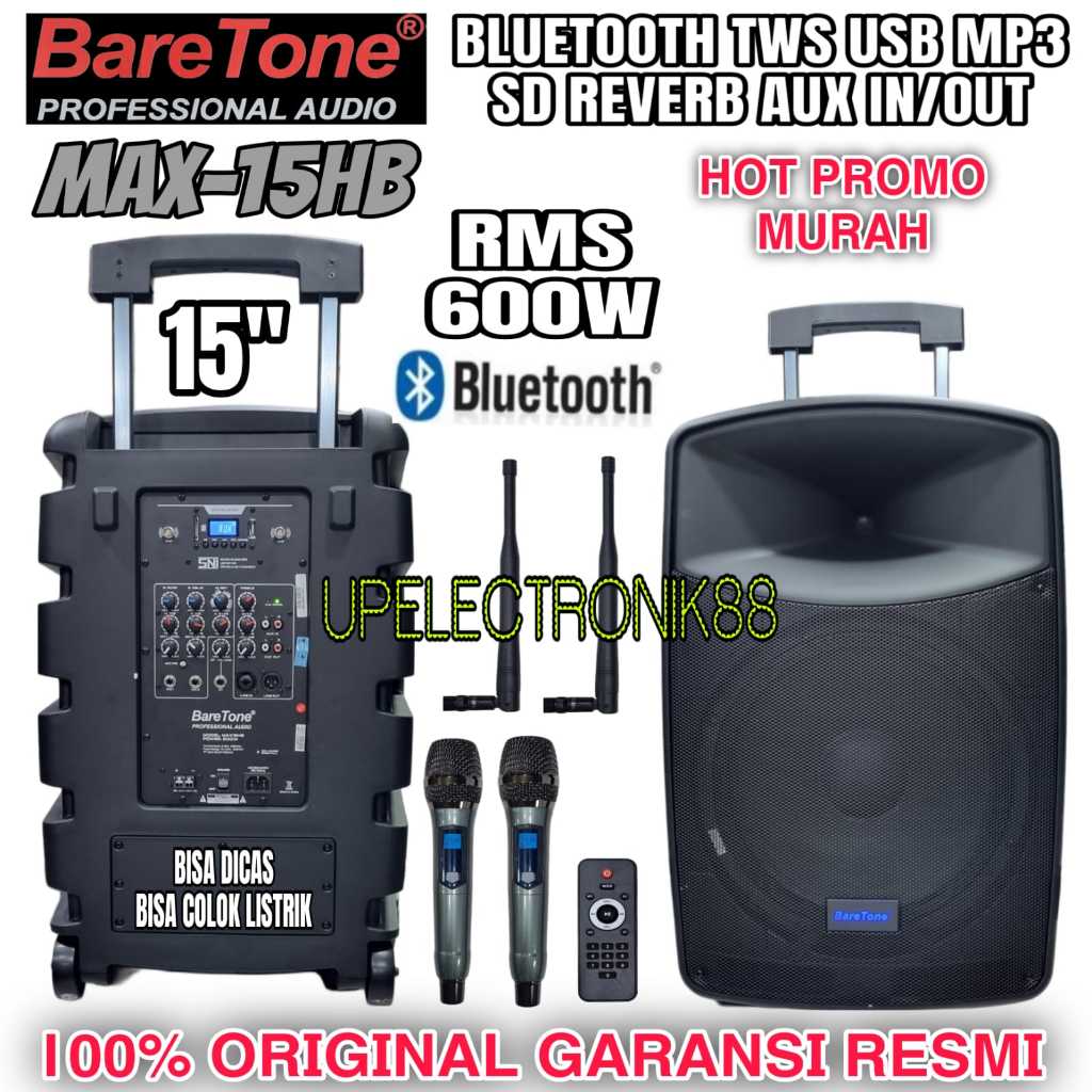 Jual Speaker Aktir Portable 15 Inch Baretone MAX15HB Bluetooth Tws RMS-600W Original New Series ...