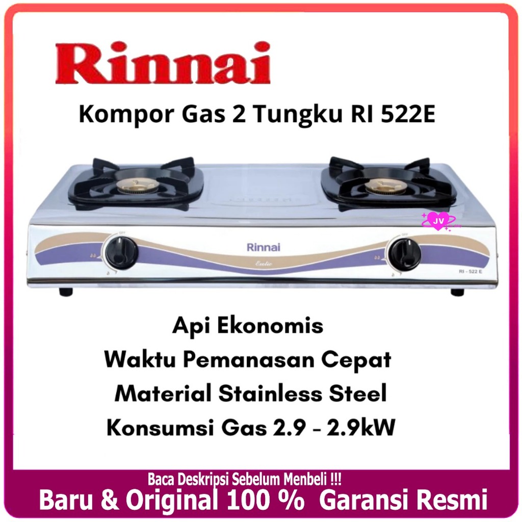Jual Kompor Gas RINNAI RI522E Stainless Steel / Kompor Rinnai 2 Tungku ...