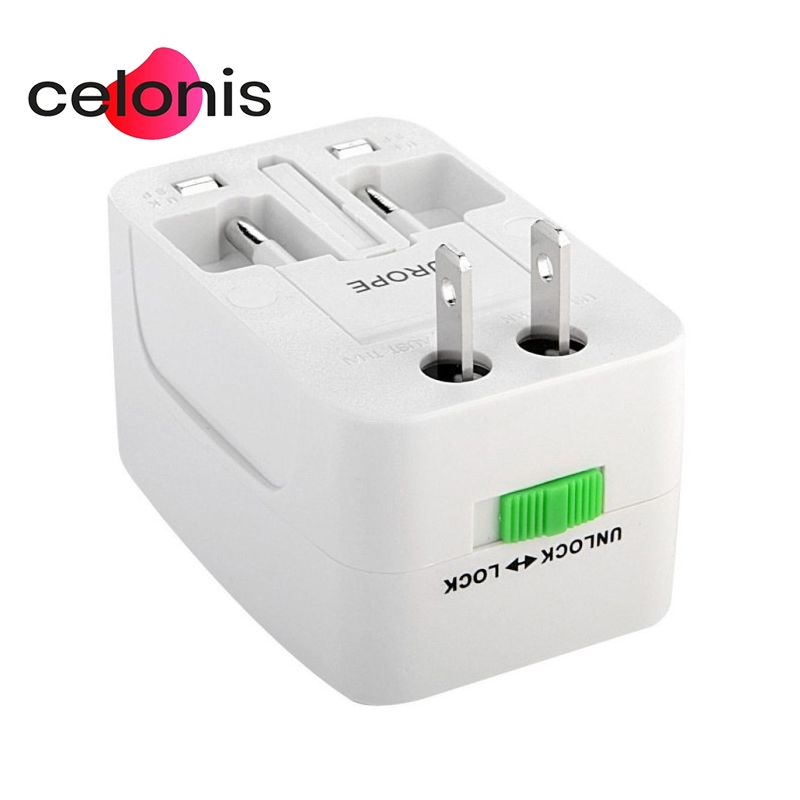 Jual Colokan All in 1 Universal Travel Adapter EU UK US Plug 2 Charger ...