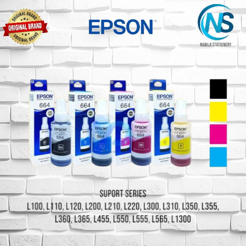 Jual TINTA PRINTER EPSON 664 ORIGINAL 100% VARIAN ( B,C,M,Y ) L110 L120 L210 L350 L355 L360 ...