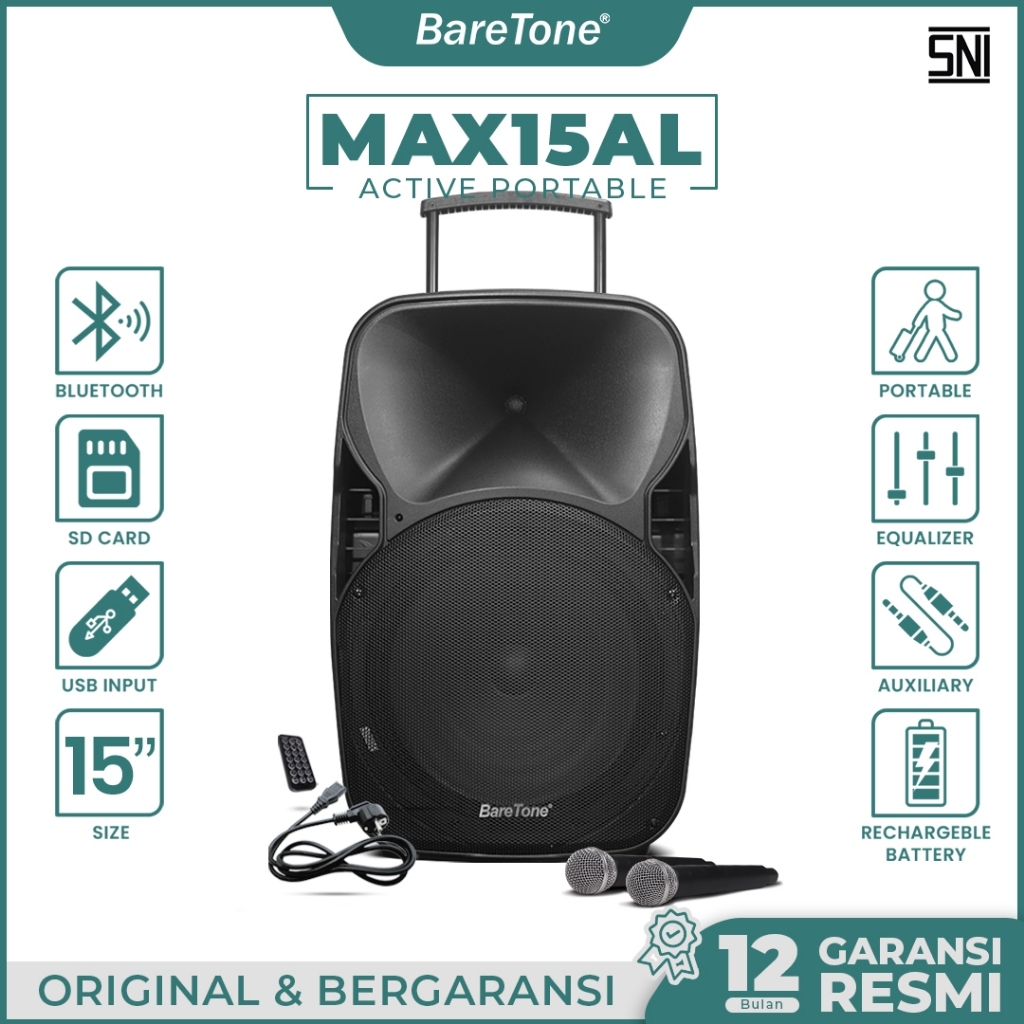 Jual BareTone Speaker Portable MAX15AL Speaker Bluetooth 15 Inch Mini Portable Support Micro SD ...