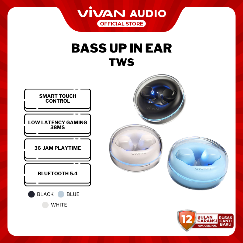 Jual VIVAN TWS Bass Up In-Ear Bluetooth 5.4 Low Latency 38MS Gaming ...