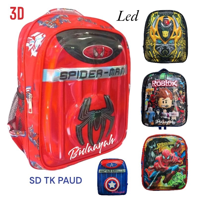 Jual Tas Anak Sekolah TK SD Dan PAUD 3D Timbul Led Model Embos Anak Laki Laki ( DUA RUANG ...
