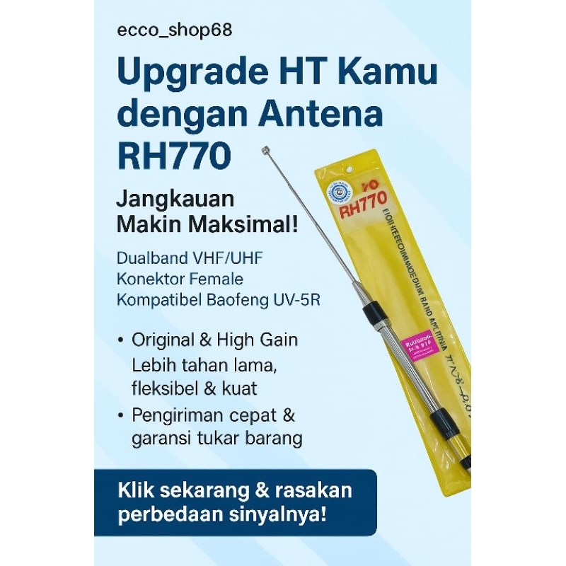 Jual antena ht jarak jauh dobel coil RH770 dualband female cocok buat baofeng uv5r uv9r uv82 ...