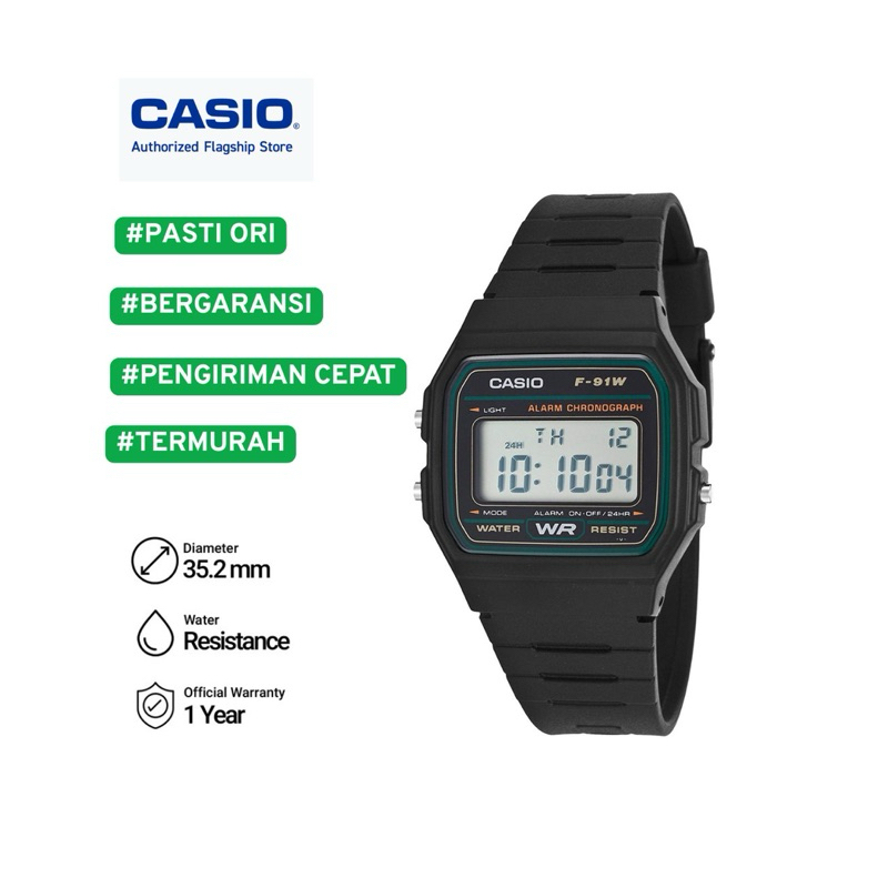 Jual Casio General F-91W-3DG Digital Dial Black Resin Band | Shopee Indonesia