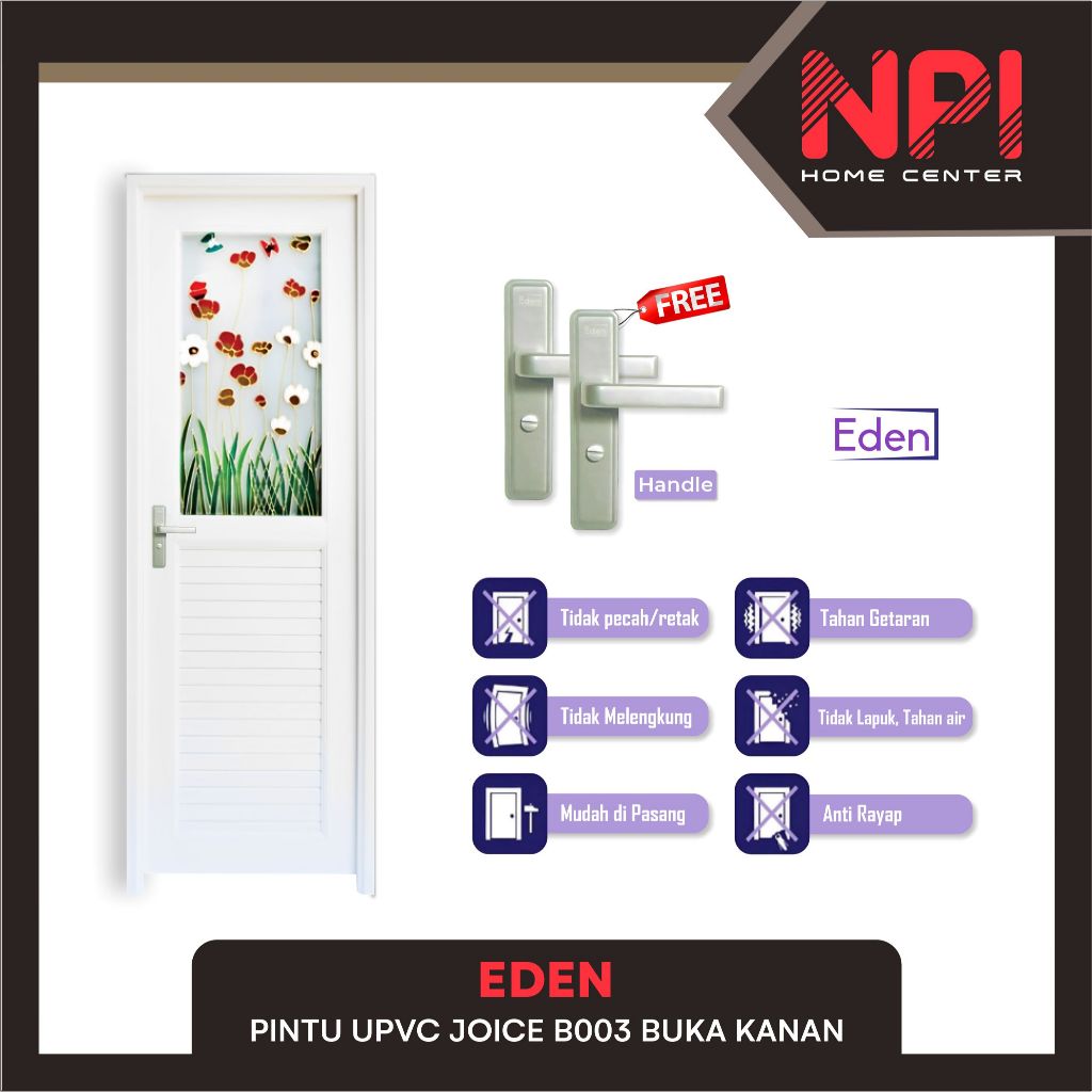 Jual Eden - Pintu Kamar Mandi Wc Upvc Joice B003 B 003 WH Buka Kanan White | Shopee Indonesia