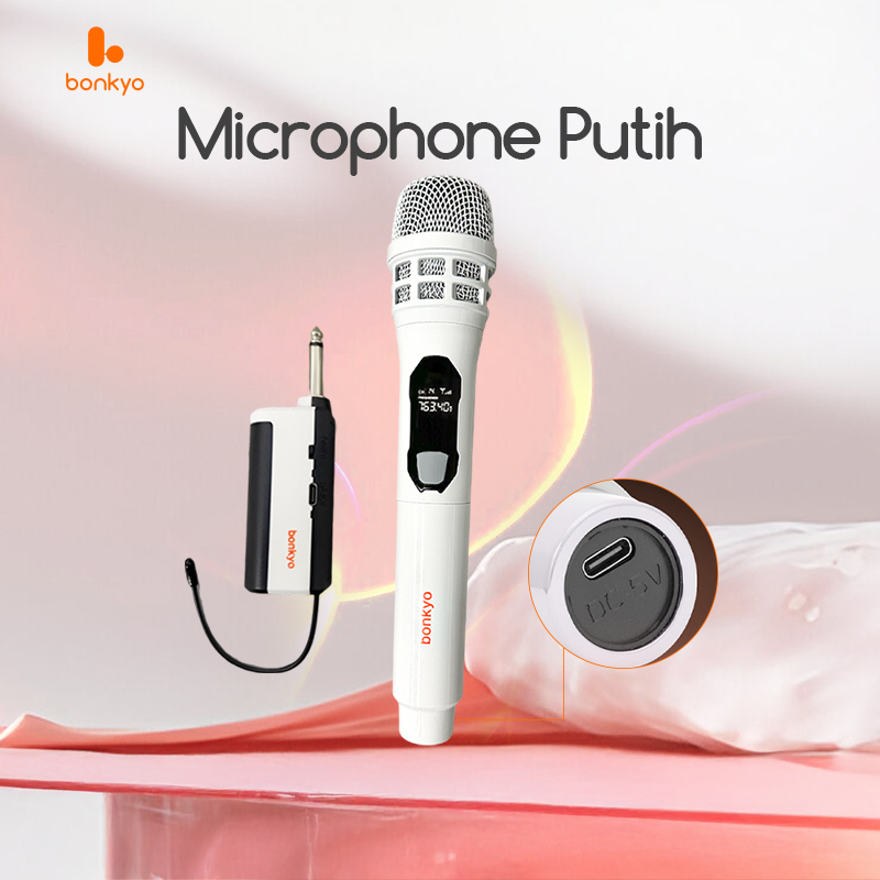 Jual Bonkyo White Rechargeable Wireless Microphone Perfect for Karaoke ...