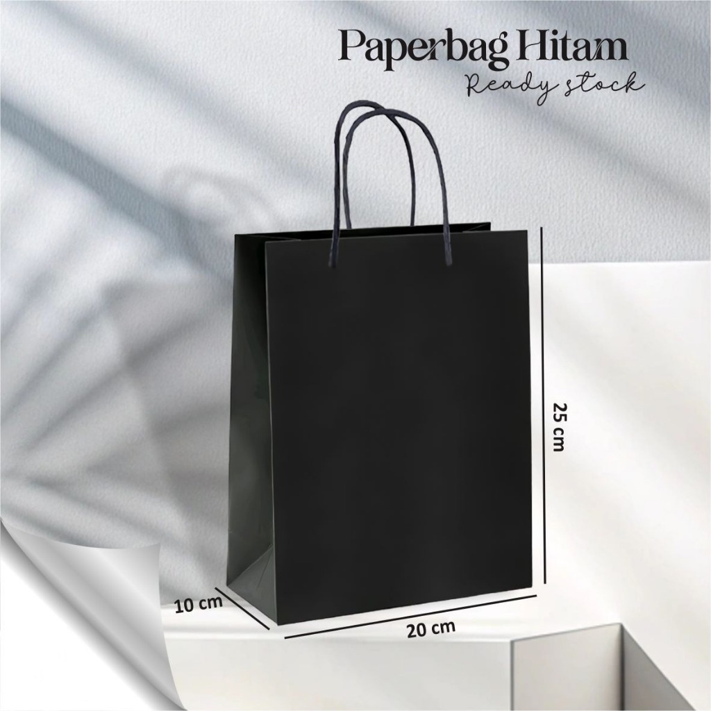 Jual (12pcs) PAPER BAG HITAM POLOS READY STOK - TAS SOUVENIR PERNIKAHAN & HAJATAN 20 X 25 X 10 ...