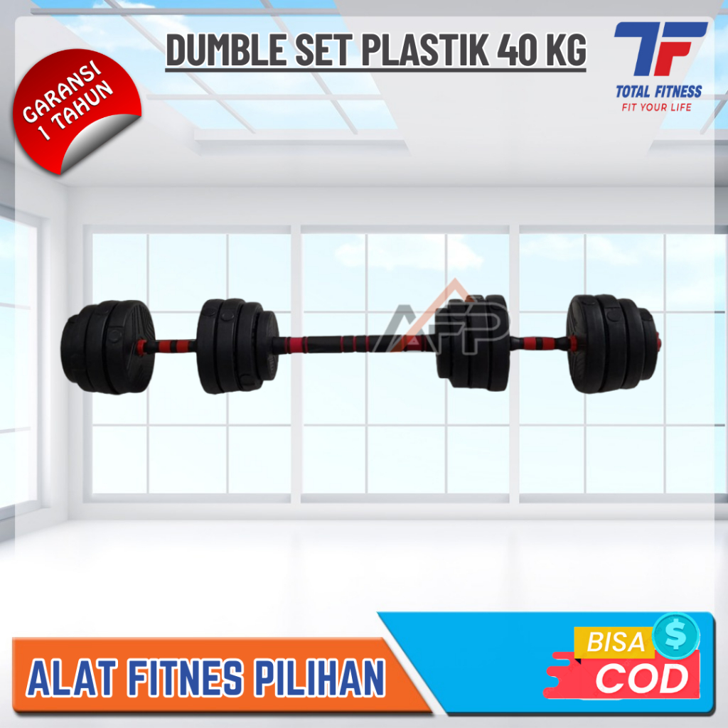 Jual Alat Angkat Beban Barbel Dumbbell PVC 1 Set Berat 40 Kg Dumble Set Plastik Total Fitness ...