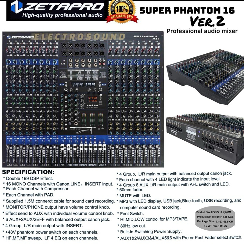 Jual MIXER AUDIO ZETAPRO SUPER PHANTOM 16 VER 2, COMPRESSOR, DOUBLE EFFECT / Zetapro Original ...