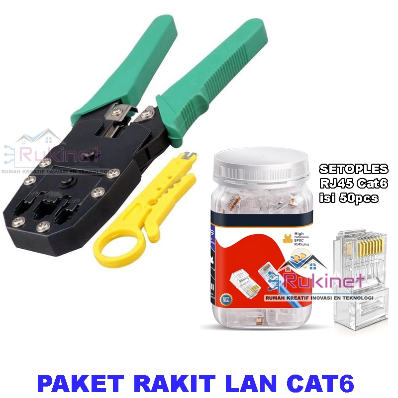 Jual Paket Rakit LAN Cat6 Connector RJ45 Plus Tang Crimping | Shopee ...