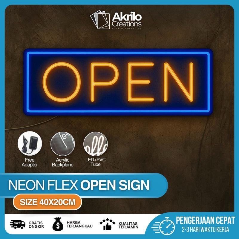 Jual Lampu Neon Flex OPEN SIGN LED 40x20cm Akrilik dengan Adaptor Neon ...