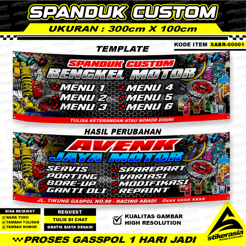 Jual CETAK SPANDUK CUSTOM BENGKEL MOTOR CETAK BANNER BENGKEL RACING ...