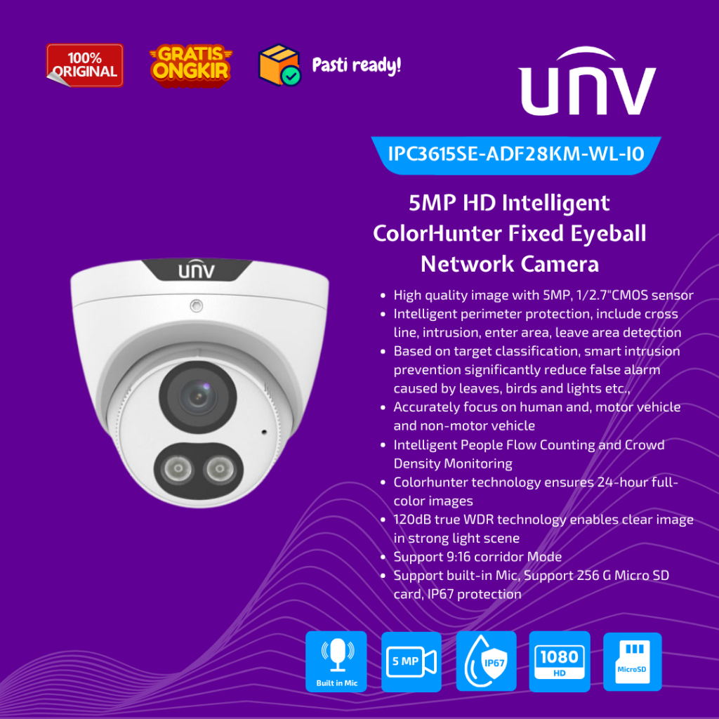 Jual UNV IPC3615SE-ADF28KM-WL-I0 Uniview 5MP HD Intelligent ColorHunter Fixed Eyeball Network ...