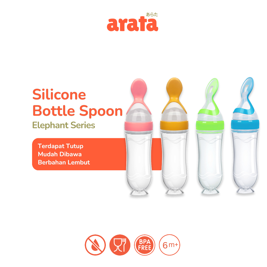 Jual ARATA Silicone Baby Spoon Feeder Sendok Botol Makan Bayi MPASI | Shopee Indonesia