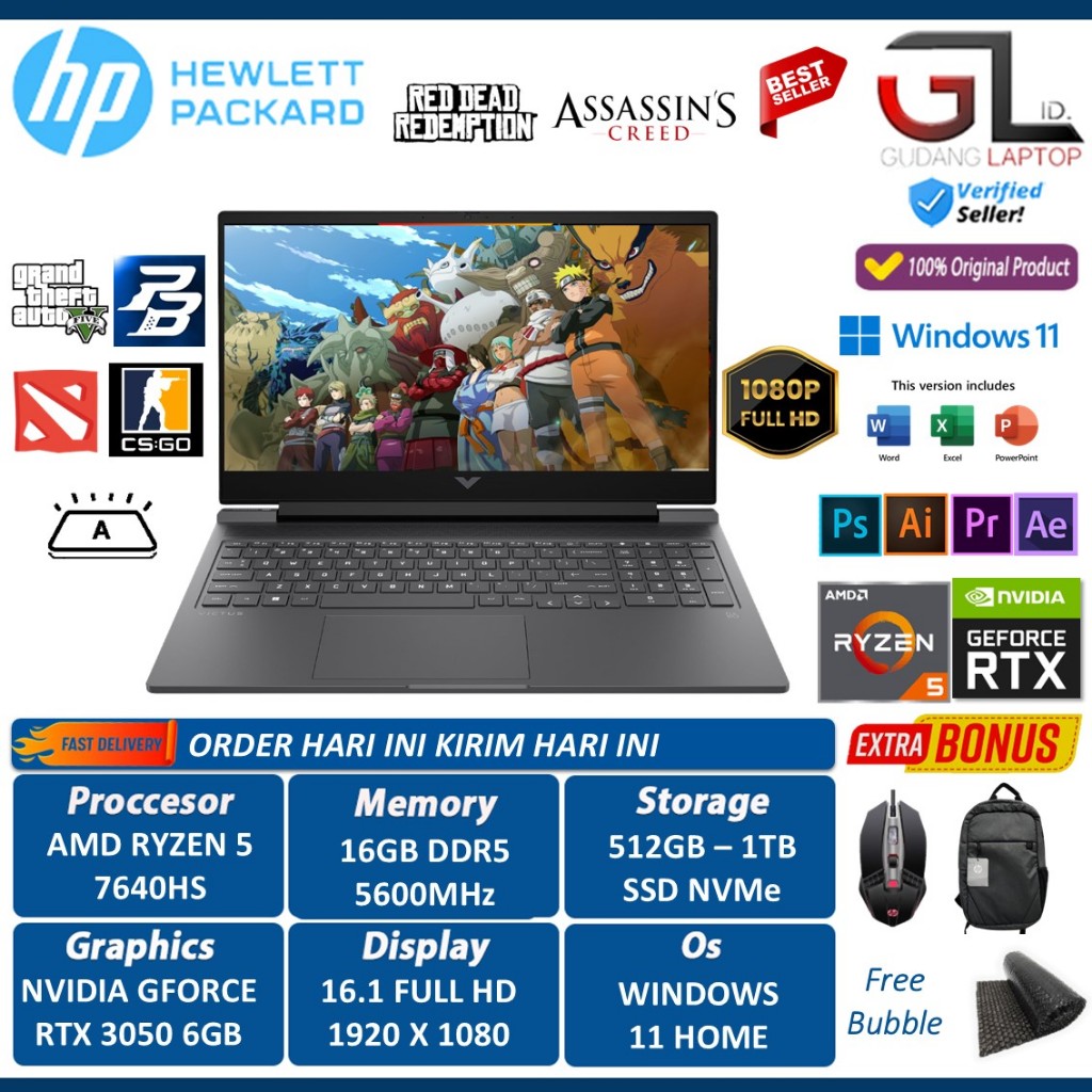 Jual Laptop Hp Victus 16 Amd Ryzen 5 7640HS 32GB 1TB RTX3050 6GB 16 ...