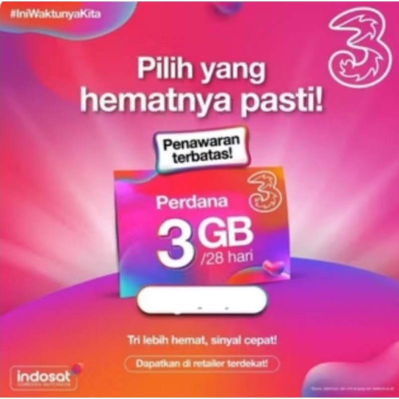 Jual KARTU PERDANA TRI 3GB (regional) SEGEL 1 TAHUN | Shopee Indonesia
