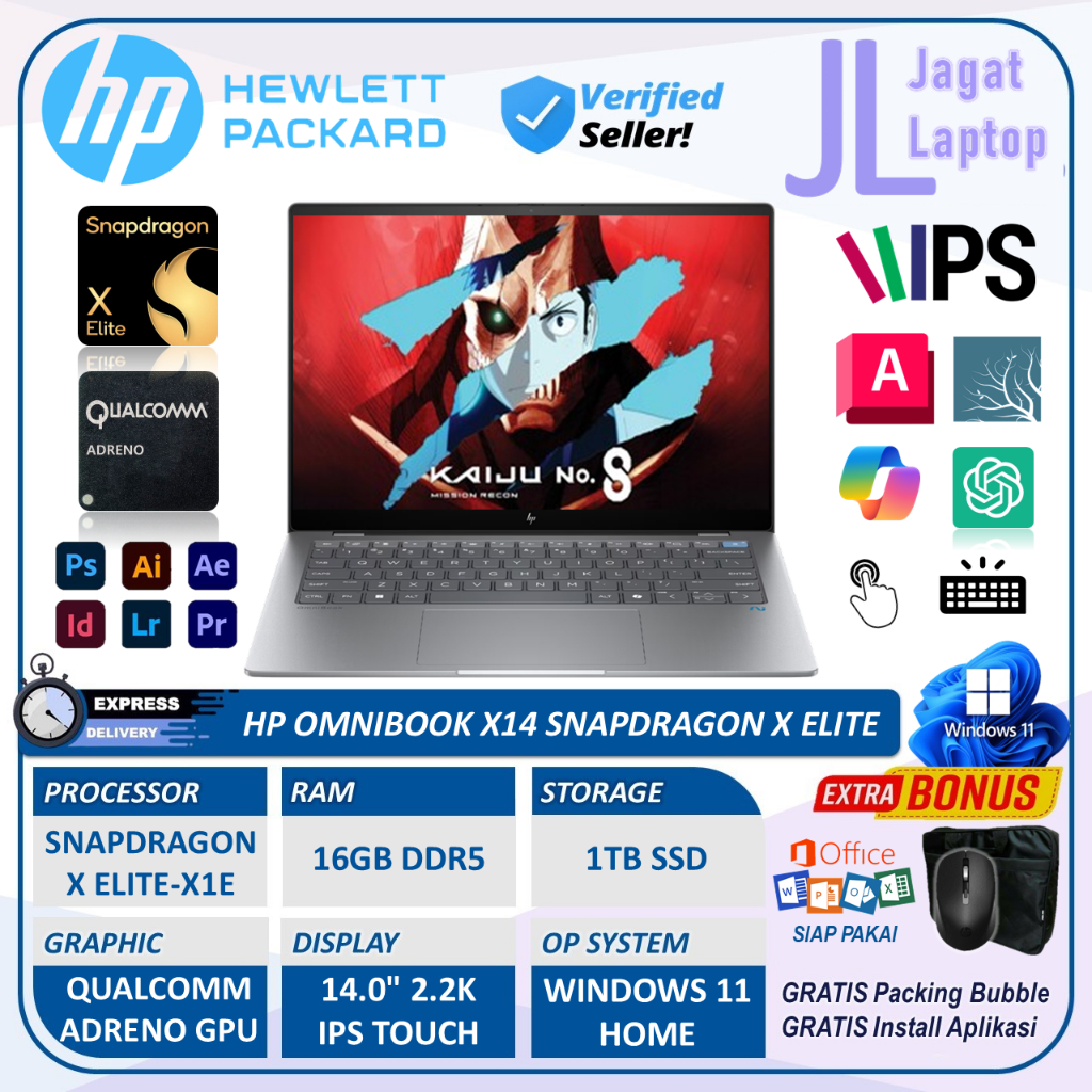 Jual Laptop HP OmniBook X 14 Snapdragon X Elite X1E78100 16GB DDR5 1TB ...